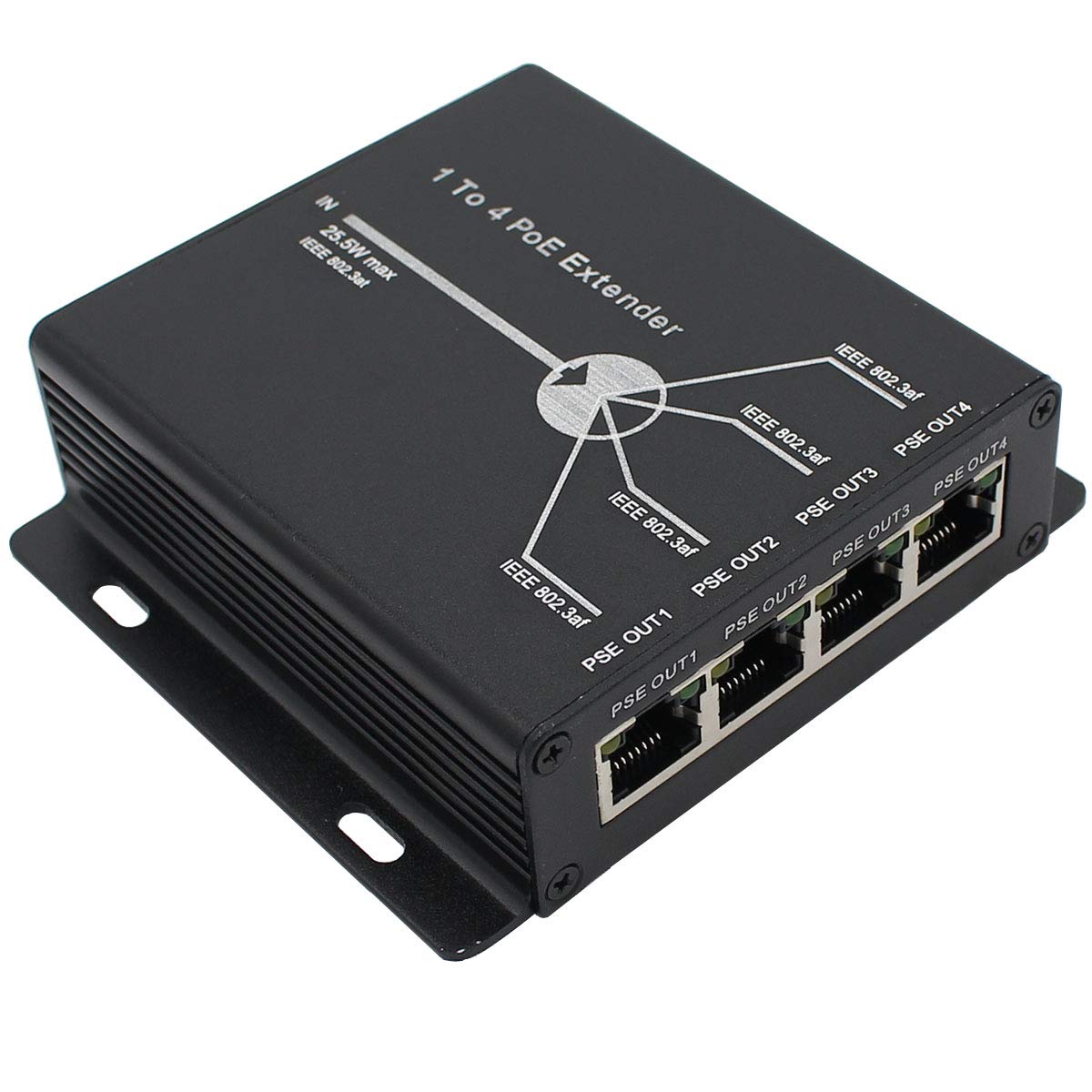 POE Extender RJ45 4-Port 10/100M IEEE802.3at (Power-in) to IEEE802.3af (Power-Out) for Ethernet/PoE Power AP, IP Camera, IP Telephone and Other Network equipments