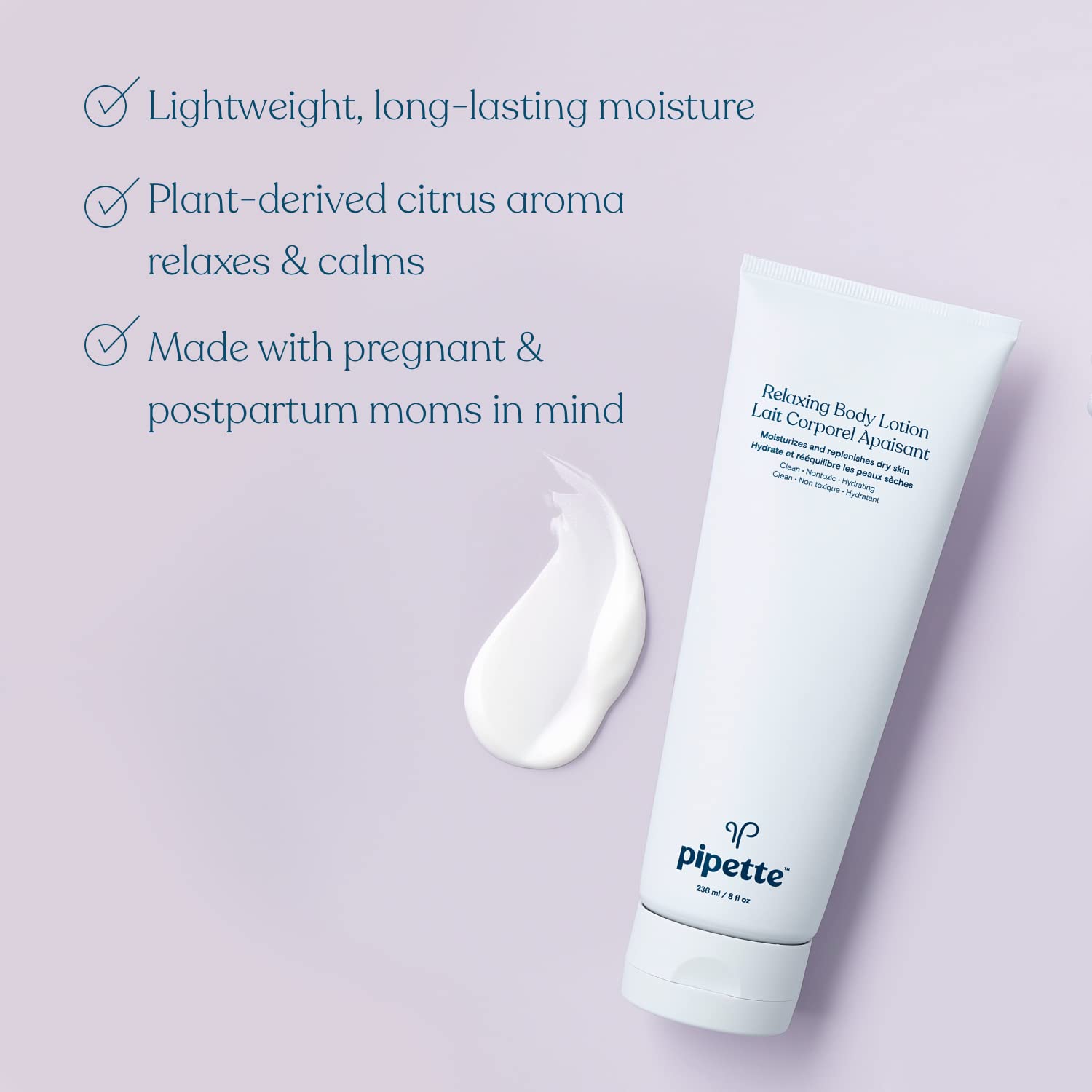 Pipette Relaxing Body Lotion - Plant-derived Moisturizing Squalane, Aromatherapeutic Citrus & Geranium, Ideal Pregnant Mom Gifts or Pregnancy Must Haves, 8 fl oz