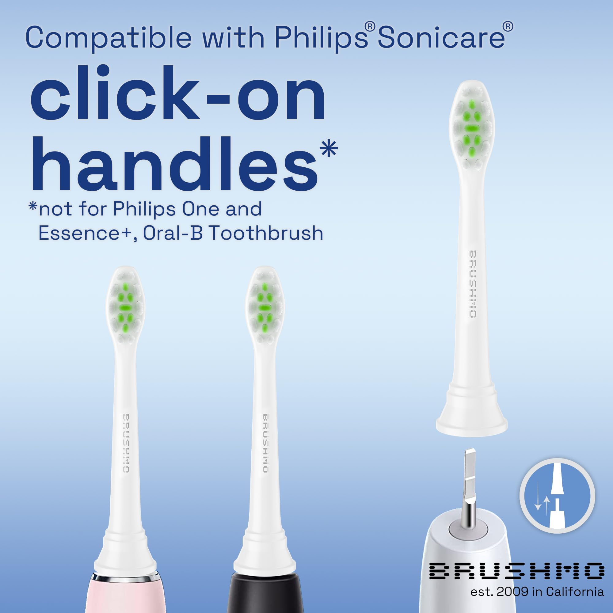 Brushmo Whitening Replacement Toothbrush Heads Compatible with Philips Sonicare DiamondClean HX6062/65, White, 8 Pack