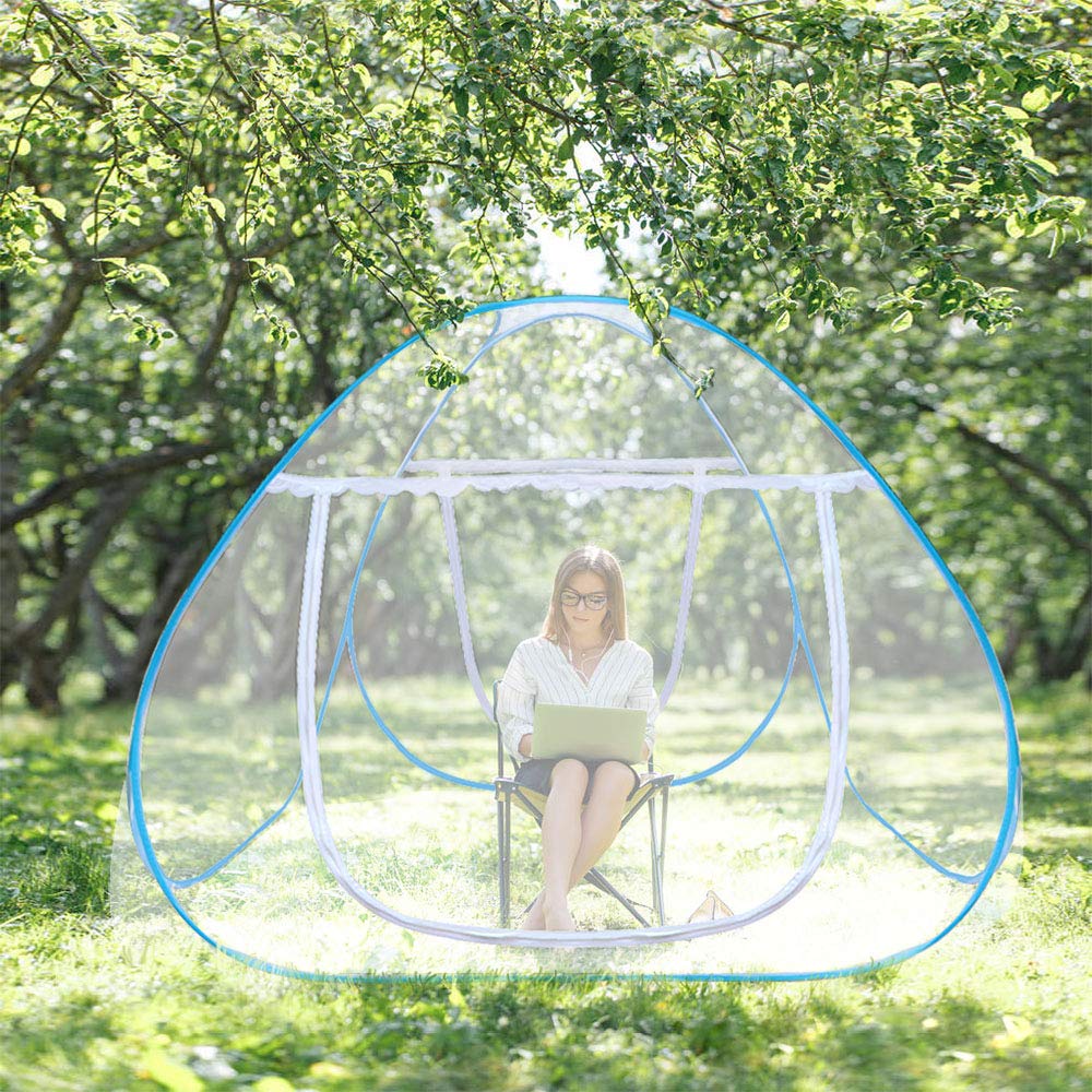 Mintime Pop-Up Mosquito Net Portable Folding Mosquito Net Tent with Bottom Double Doors Bed Tent for Baby Toddlers Adult (King Size, 71"x79"x59") (Blue)