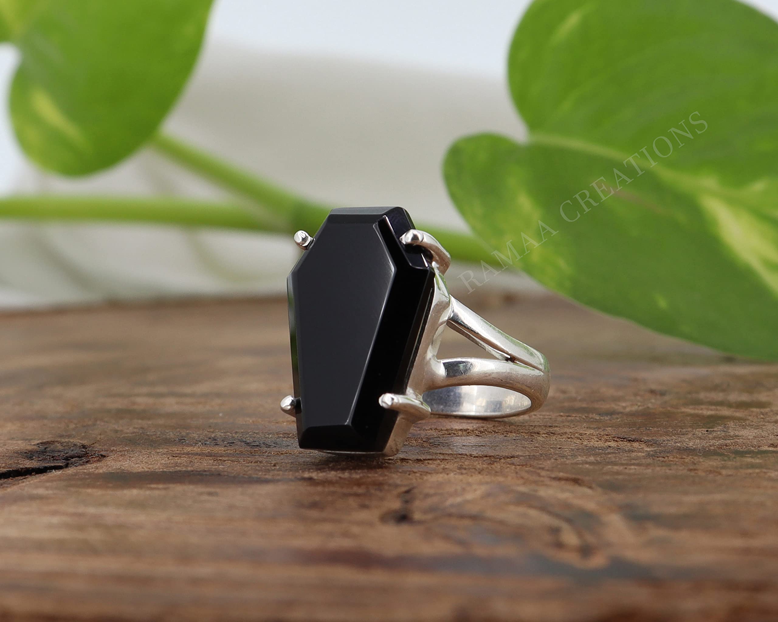 Black Onyx Coffin Silver Ring | Natural Black Onyx Sterling Silver 925 Handmade Coffin Ring | Handmade Jewelry