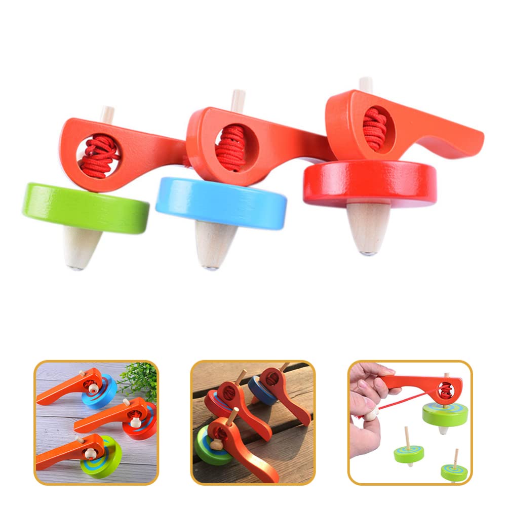 3Pcs Wooden Top Gyroscope Peg, with Pull String and Handle, Wooden Tops , for Family Games, Gyroscope Toy, for Kids Children