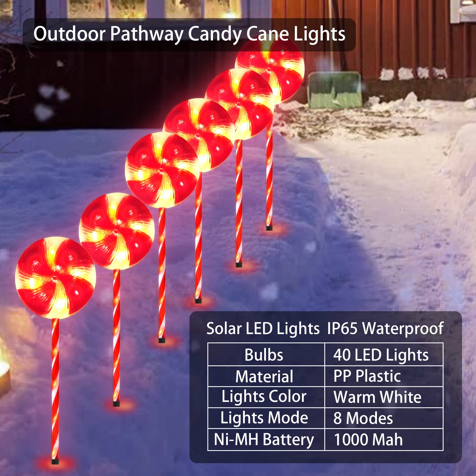 ALIGHTER 3Pcs Giant Solar Christmas Candy Cane Lights Outdoor Decorations Pathway Driveway Markers Lawn Garden Yard Christmas Decor