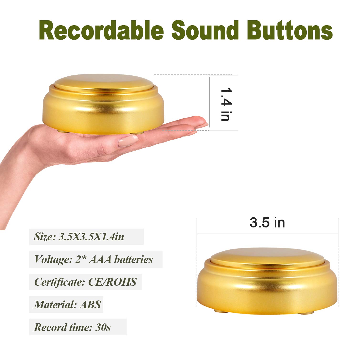 Recordable Buttons | Pet Talking Button | Custom Sound Button | Easy Button for Dog or Cat Communication | Game Buzzer for Home Office Gifts (Including Batteries)