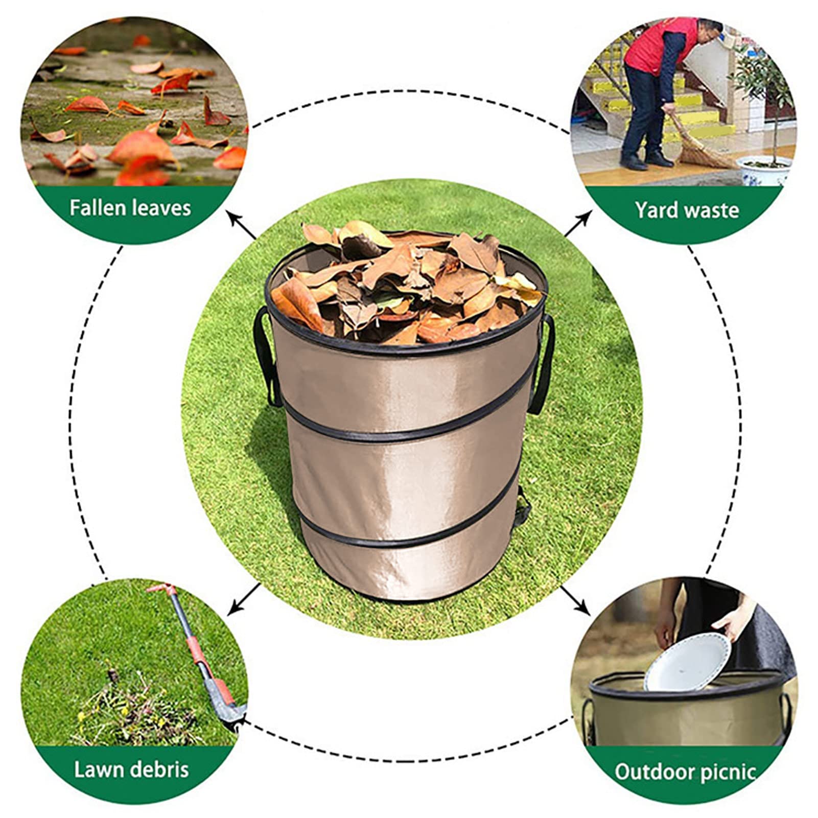 37.8L Collapsible Trash Can Oxford Cloth Camping Trash Can Large Capacity Reusable Yard Leaf Bag Holder for Home Garden Camping Lawn Pool