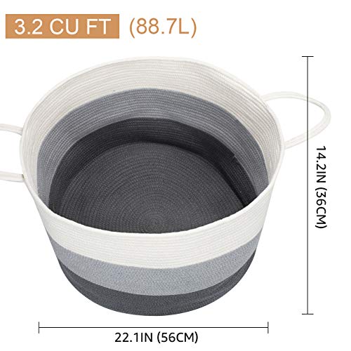 COSYLAND Extra Large 22.1βx22.1βx14.2β Storage Laundry Basket Woven Cotton Rope Organizer for Blanket Toys Towels Baby Nursery Hamper Bin with Handle