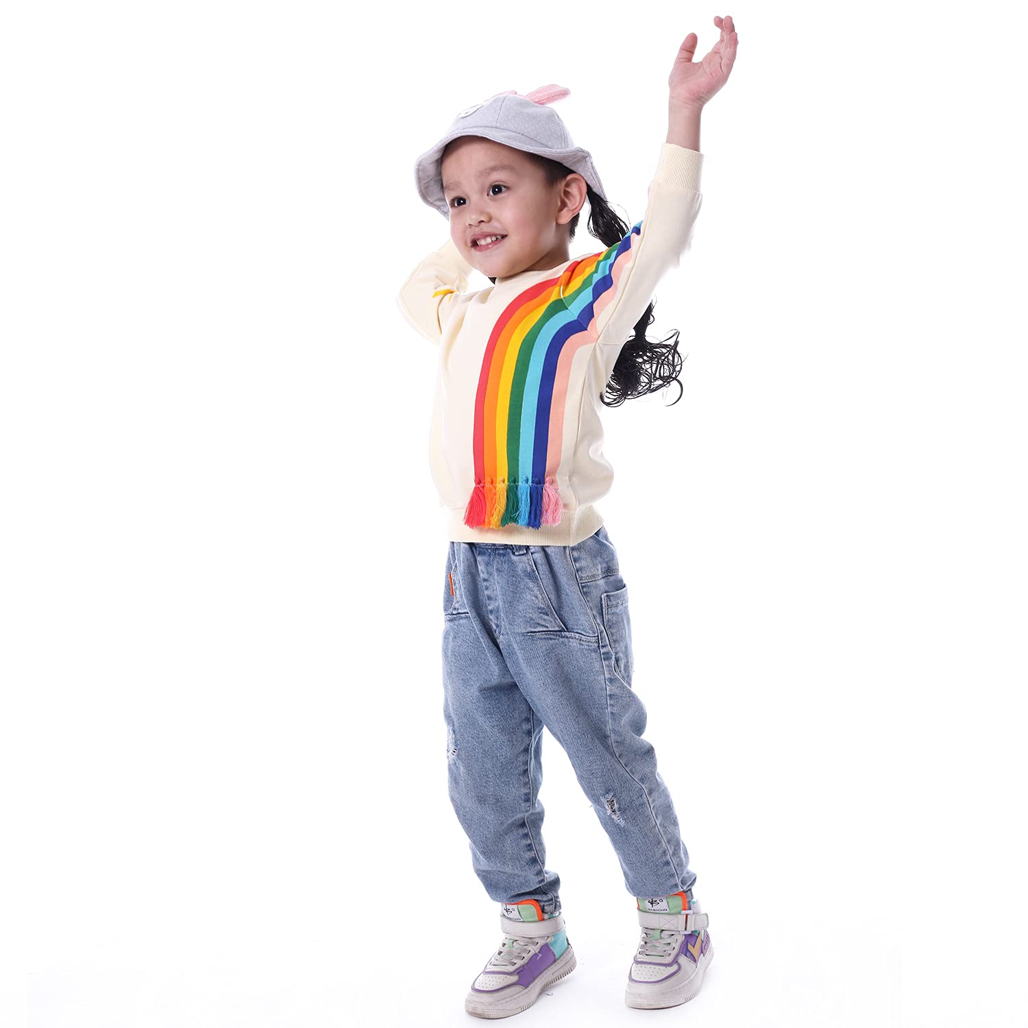 BINIDUCKLING Toddler Crew Neck Rainbow Sweatshirt Girls 3T