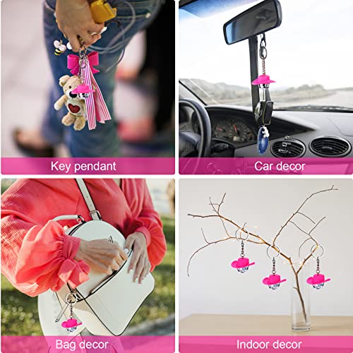 Alabelleza 18pcs Cowboy Hat Disco Ball Keychain Pink Hat Disco Ball Decorations Mini Disco Ball Ornaments Disco Ball Party Decorations Cowgirl Accessories