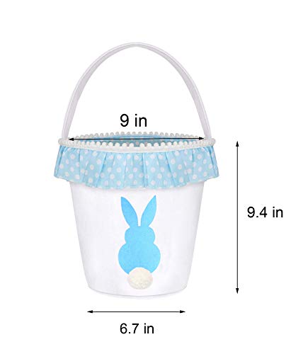 Viyorshop Easter Bunny Basket Bags, Easter Rabbit Hunt Canvas Basket Eggs Bags Bunny Tote Bag Bucket for Easter Eggs, Toys, Candy, Gifts (Blue)