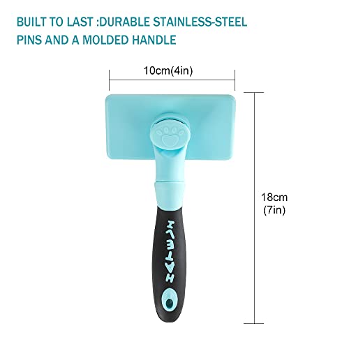 HATELI Self Cleaning Slicker Brush for Cat & Dog - Cat Grooming Brushes for Shedding Removes Mats, Tangles and Loose Hair Suitable Cat Brush for Long & Short Hair (Blue)