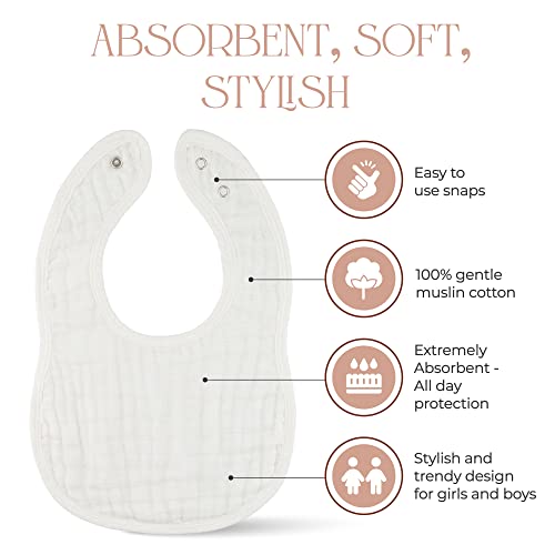 Comfy Cubs Muslin Baby Bibs, Drool Bibs 8 Pack, 100% Cotton Adjustable Size with Easy Snaps, Teething & Drooling Soft and Absorbent, Washable and Reusable