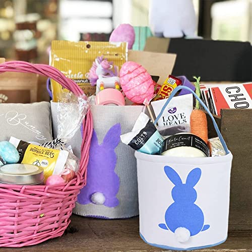 2 Pieces Easter Bunny Basket for Kids Personalized Canvas Cotton Candy Gift Egg Basket and Eggs Hunt Bag for Easter