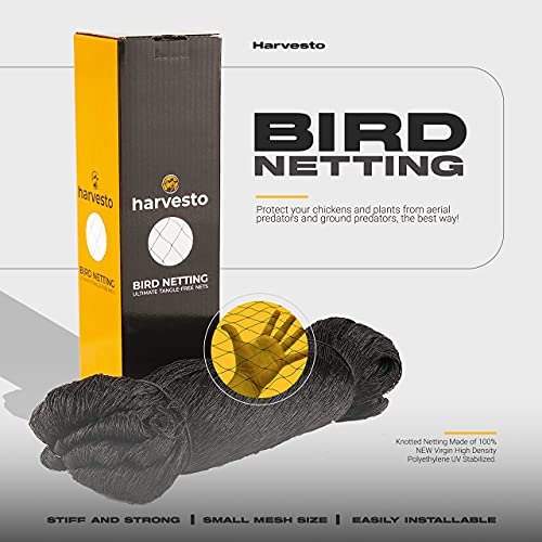 Harvesto 25 x 50Ft Bird Netting for Chicken Coops and Runs with 1.5" x 1.5" Durable Mesh Size; Keep Hawks and Birds Away and Protect Chicks from Raccoons, Fox and More Wild Animals