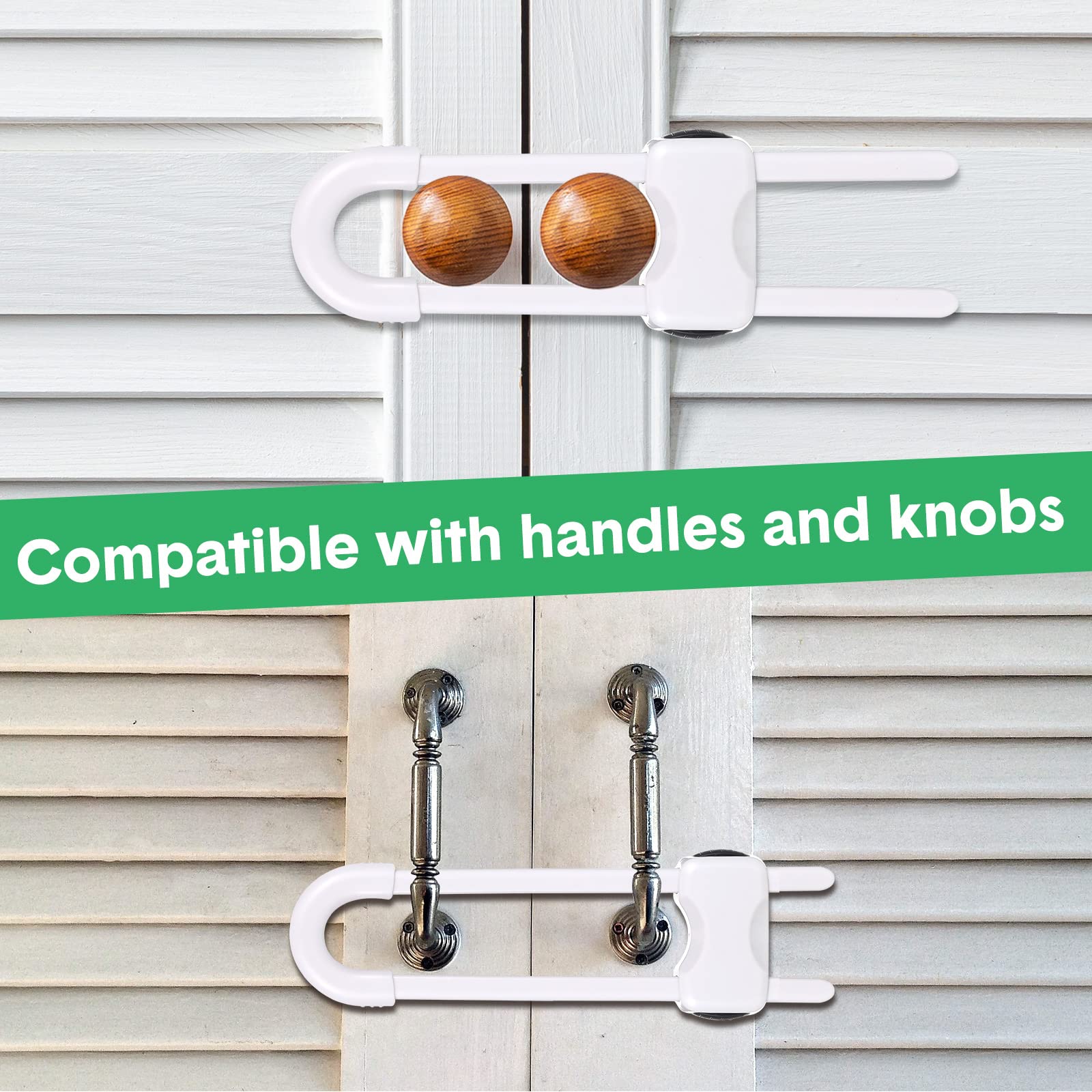 60 Pieces Child Locks Baby Proofing Cabinets Locks Adjustable Safety U Shaped Child Proof Cabinet Latches Locks for Knob Handle Kitchen Storage Door Cupboard Closet Dresser, White