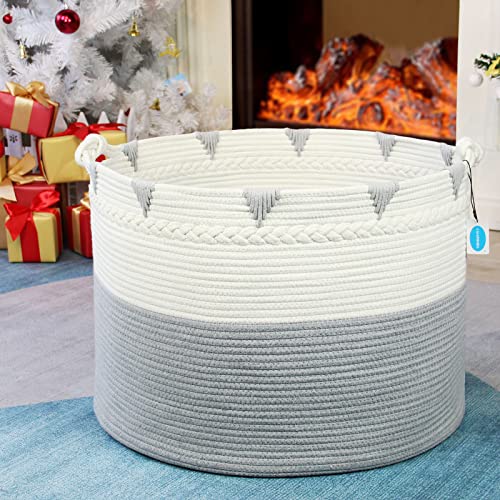 Casaphoria XXXXLarge Cotton Rope Blanket Basket 22in x 22in x 16in Woven Laundry Hamper Laundry Baskets Storage Basket for Towel, Diaper, Laundry Basket(pack of 1), Gray (MB2021046)