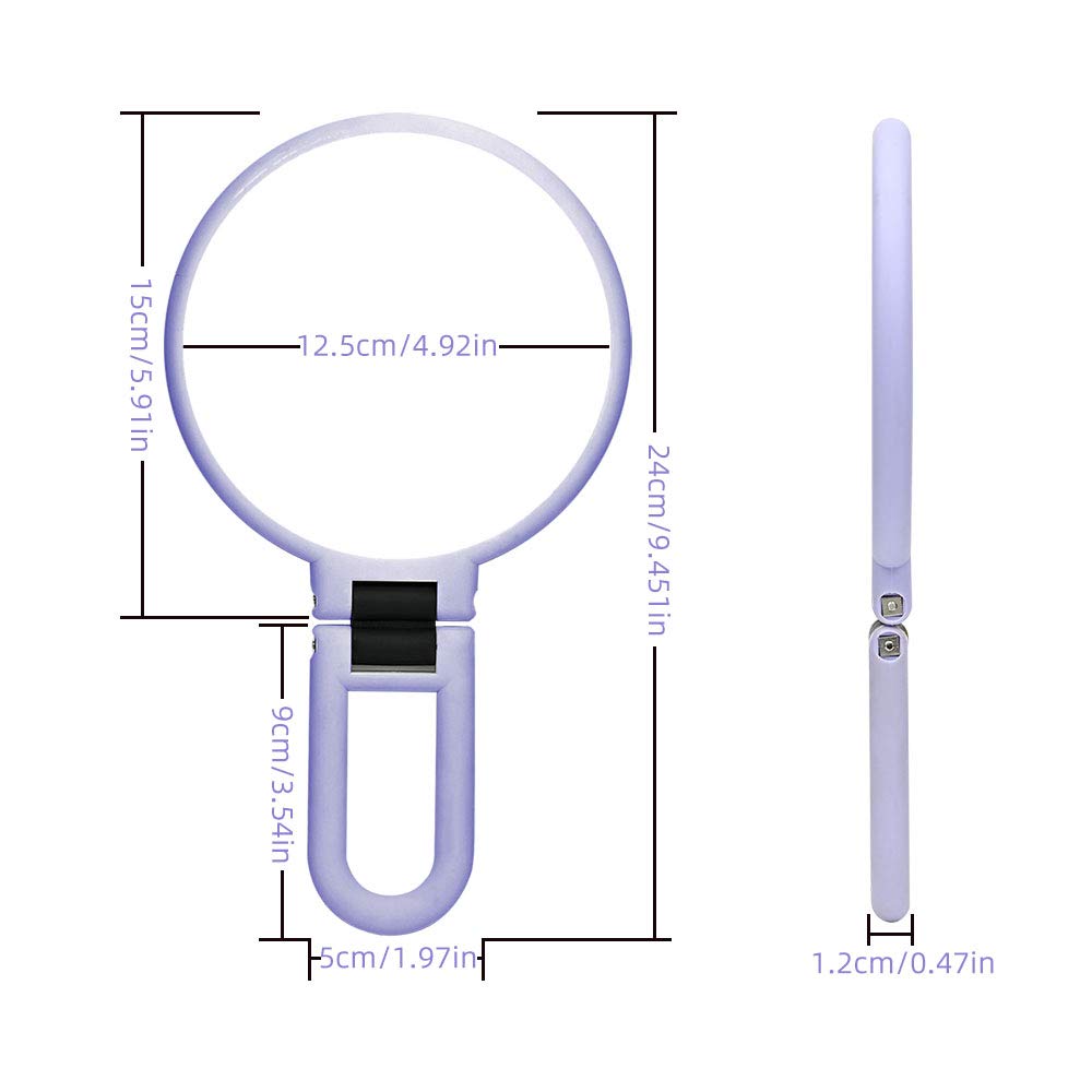 Dolovemk Travel Makeup Mirror with Stand,Suspended Makeup Mirror,Hand Mirrors with Handle Double Side,Travel Folding Hand Held Mirror 15x Magnification(Purple)