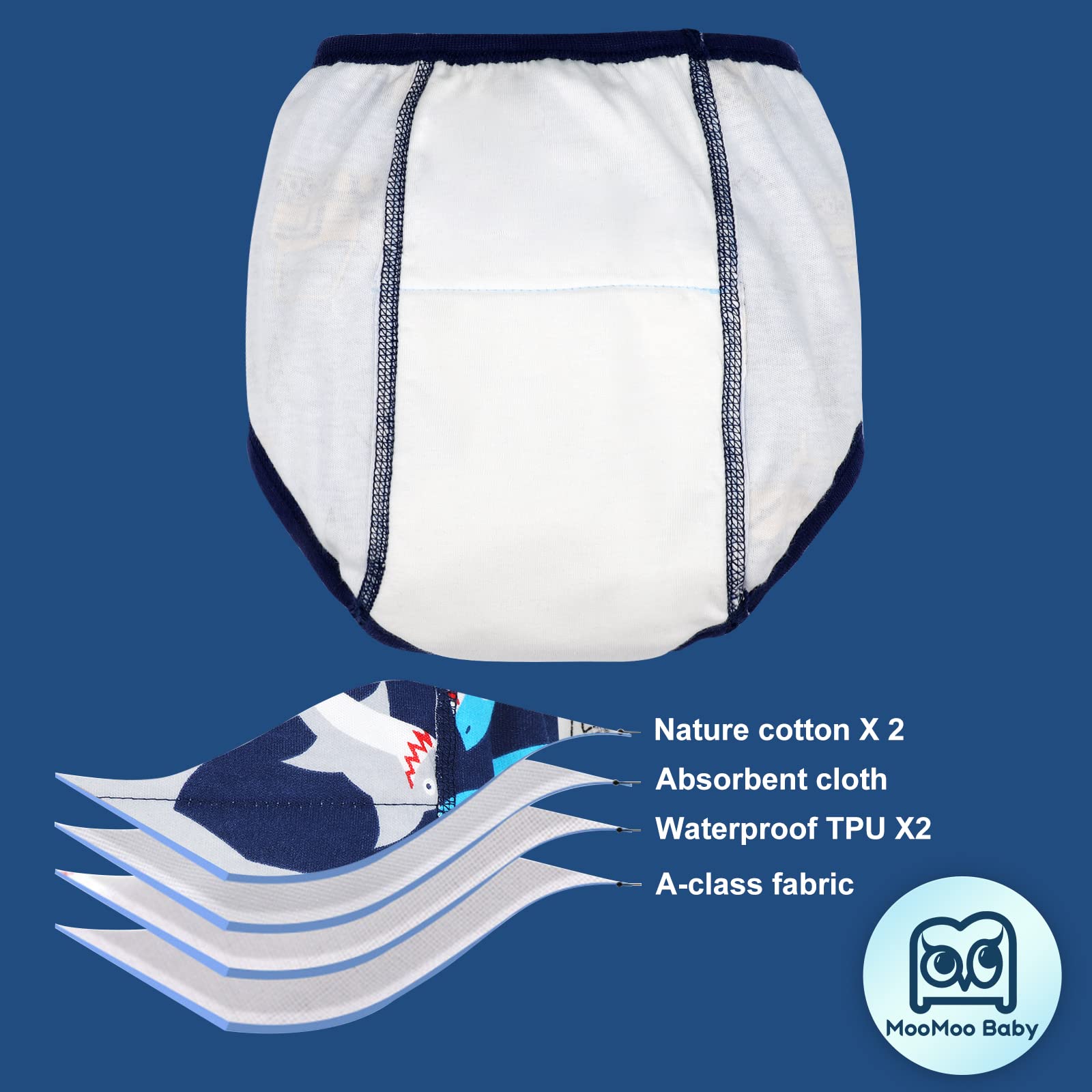 MooMoo Baby Cotton Training Pants Strong Absorbent Toddler Potty Training Underwear for Baby Boy Pee Pants 4T