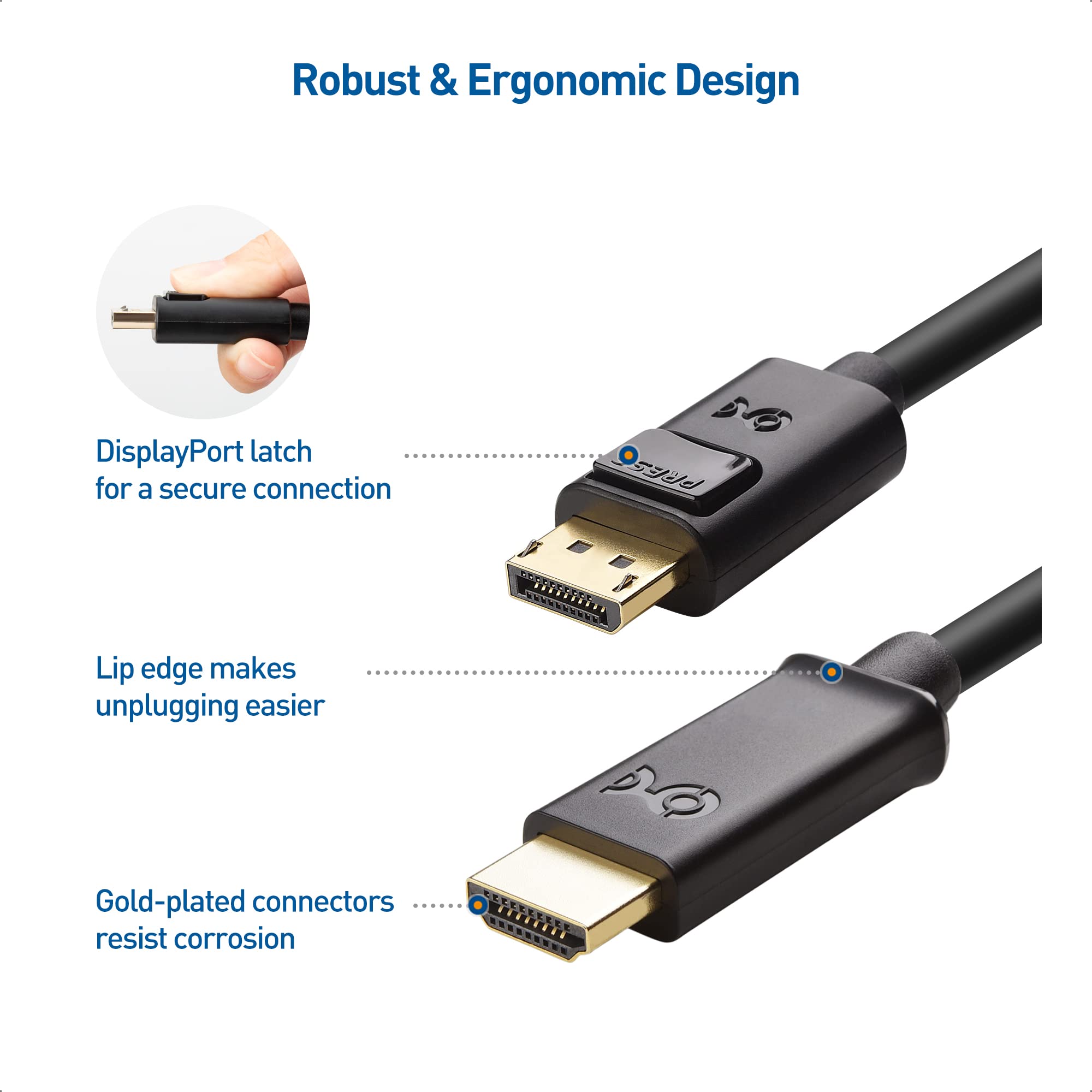 Cable Matters Unidirectional DisplayPort to HDMI Cable 6 ft, Gold-Plated DP to HDMI Cable, Display Port to HDMI Adapter Cable, 6 Feet