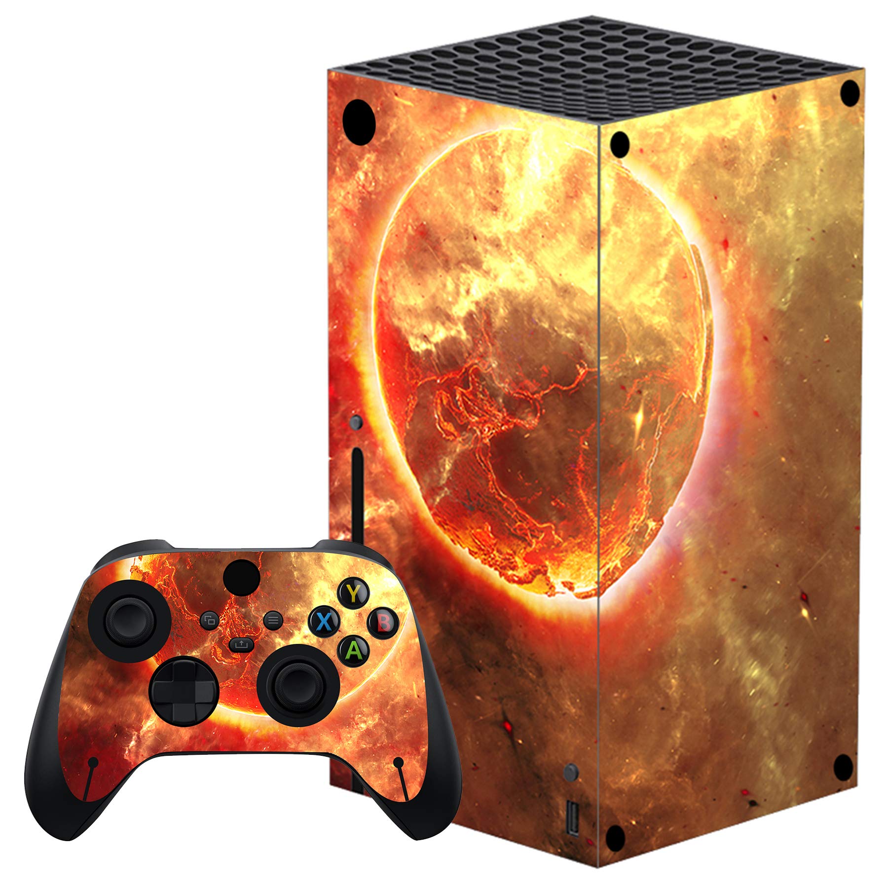 PlayVital Flaming Sun Custom Vinyl Skins for Xbox Series X, Wrap Decal Cover Stickers for Xbox Series X Console Controller