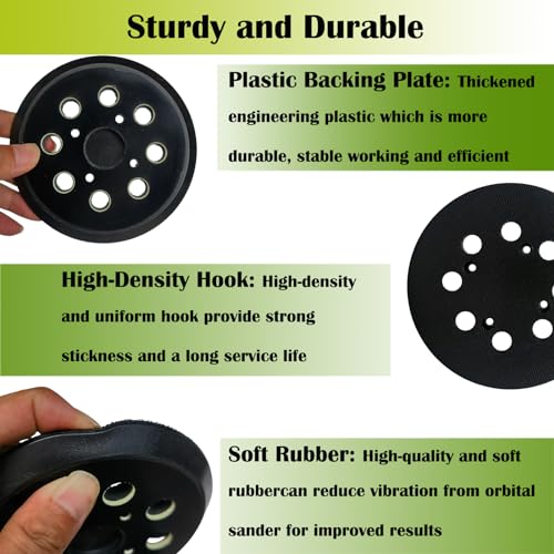 5 Inch Sander Pads for Ryobi Sander, 5" 8-Hole Hook and Loop Replacement Orbital Sanding Pad for Ryobi RS290, RS241, RS240, RS280, RS281, P411 Random Orbit Sanders