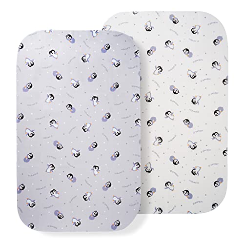 Comfy Mattress Pad Bassinet Sheet (2 Per Pack) Li’l Pengyu, Dual Front Super Soft Double-Brushed Microfiber & TPU Waterproof Neutral Fit Sheets, Crib Sheets for Boys Girls, Toddler Bed (31.1"X19.5")