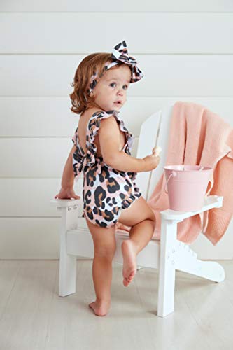 Mud Pie baby girls LEOPARD SWIMSUIT AND HEADBAND, Pink, 12-18 Months US