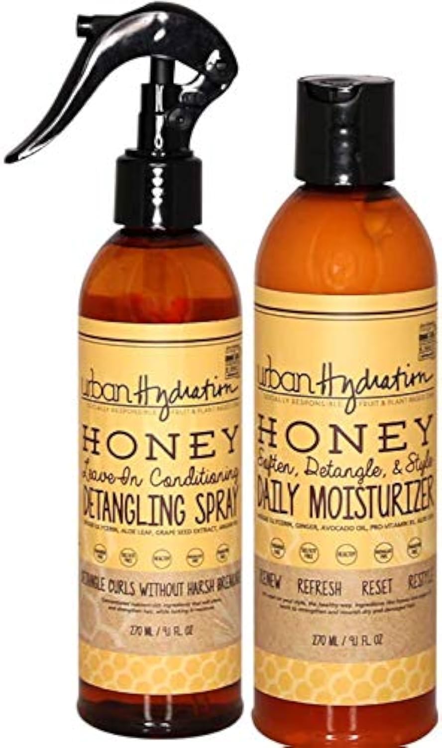 Urban Hydration Honey Health and Repair Daily Hair Moisturizer and Detangler Duo Pack | Sulfate, Paraben Free, Detangles, Prevents Breakage, Tames Frizz, and Repairs Damage for Smooth and Shiny Hair