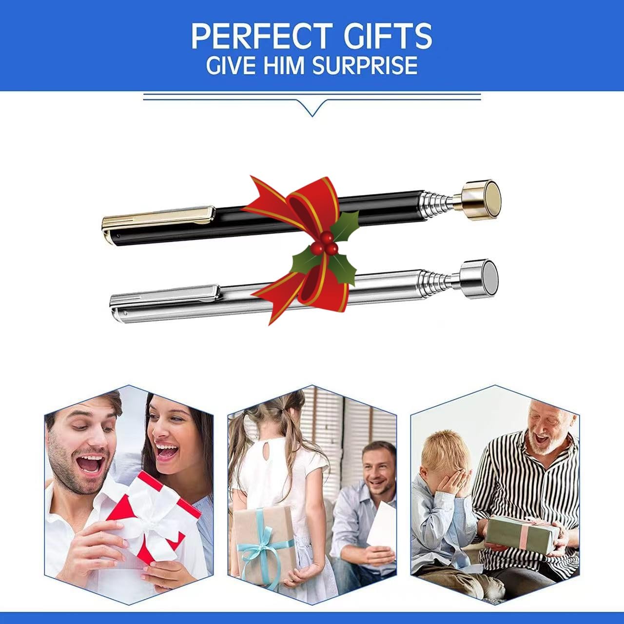 2 Pieces Magnetic Telescoping Pick-Up Tool with Pocket Clip 3 Lb Extendable Magnetic Grabber Reacher Tools 25 Inch Flexible Magnet Retrieval Stick Gadget Suitable Gifts for Men