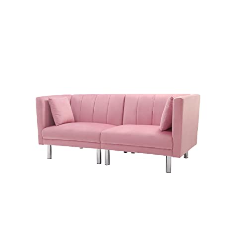 70" Velvet Couch,Tufted Loveseat Sofa,Convertible Futon Sofa Bed,Accent Sofa Recliner,2 Couch Pillows,Mid Century Modern Sofas for Home Living Room Bedroom (Pink)