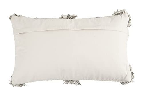 Creative Co-Op Wool Cream Kilim Pillow with Grey Fringe Accents