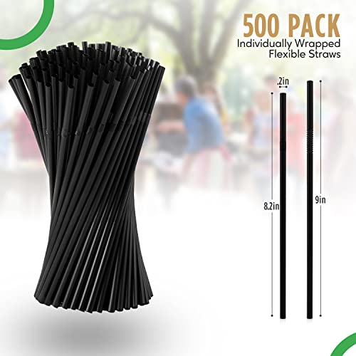 500 Black Straws Individually Wrapped - Individually Wrapped Straws - Drinking Straws - Black Plastic Straws - Disposable Straws - Straws Individually Wrapped