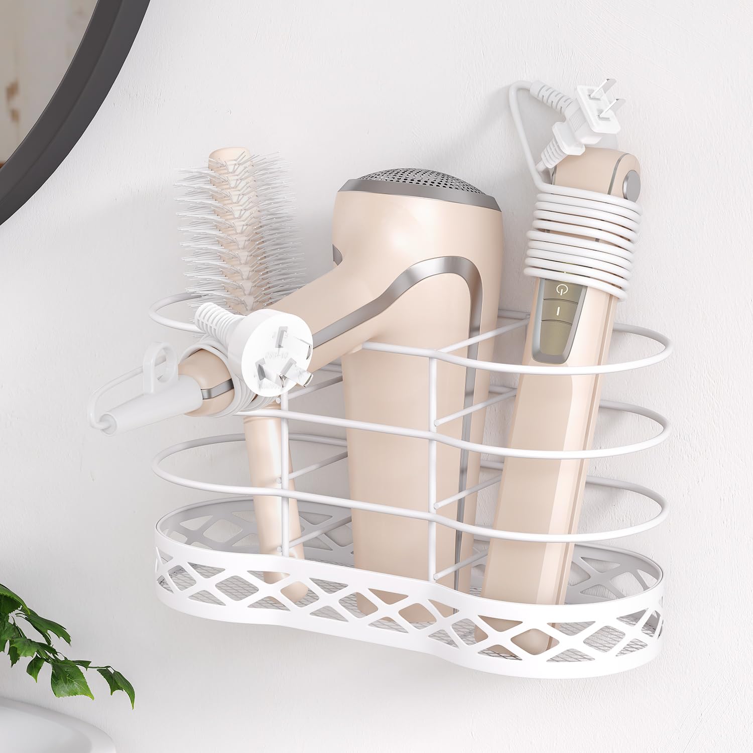 Hair Dryer Holder, White Hair Tool Organizer, Bathroom Organizer for Hair Dryer, Wall Mount Blow Dryer Holder, Curling Iron Holder Cabinet Door, Flat Irons, Curling Straighteners