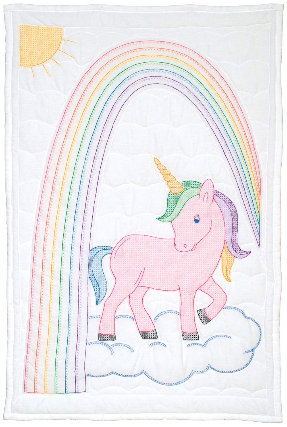 Jack Dempsey Needle Art Unicorn Baby Quilt, White