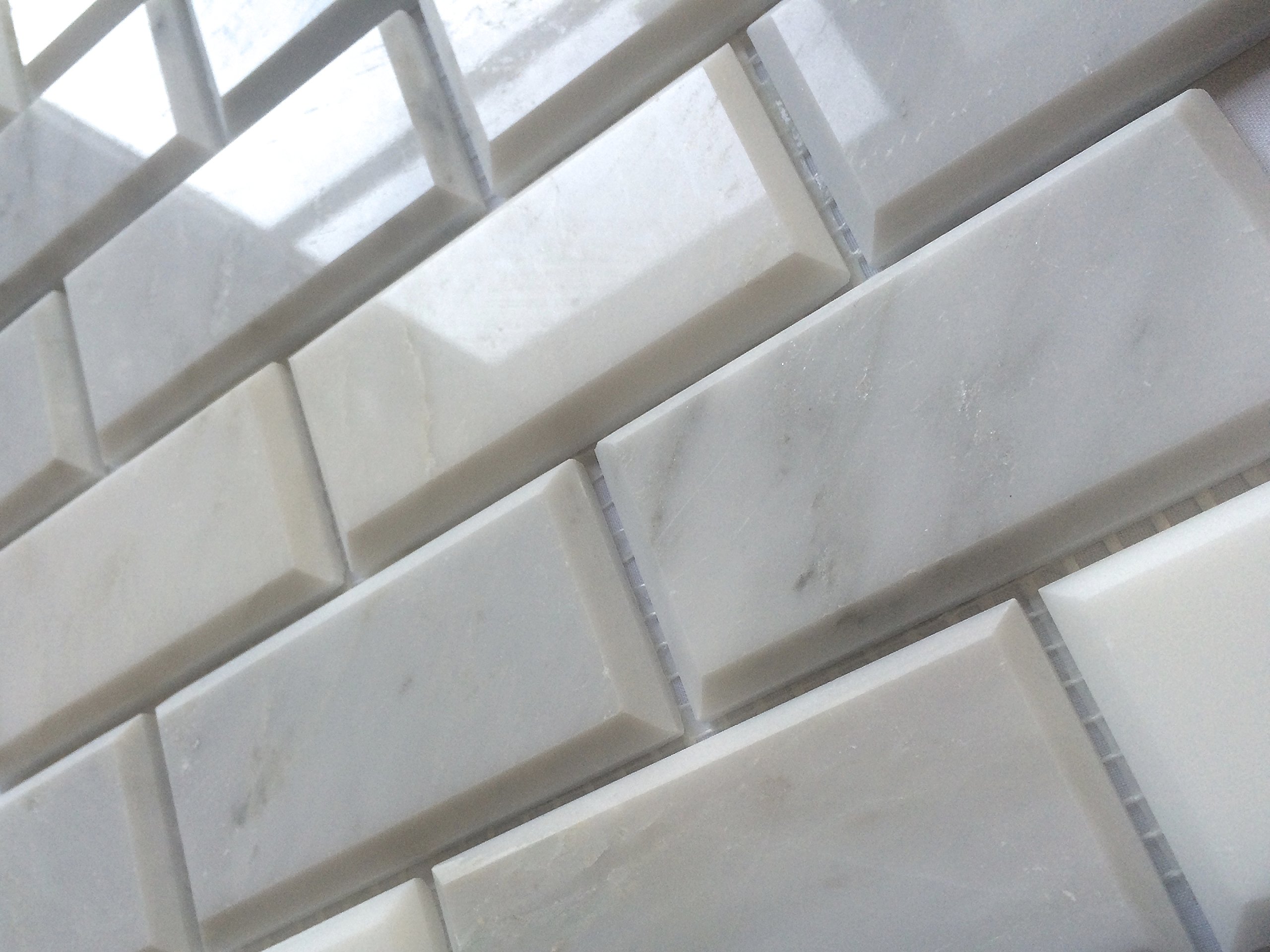 2x4 White Beveled Polished Carrara Marble Tile Backsplash Wall