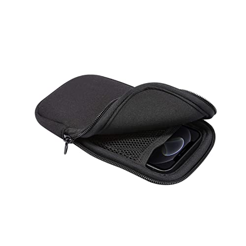 Neoprene Shock Absorbing Proof Pouch Large Cell Phone Sleeve Case Cover w Zipper/Neck Strap for iPhone 14 Plus Samsung Galaxy Note20 Ultra S22 Ultra A13 A03 A23 Moto G Power 2022 LG Stylo 6 (Black)