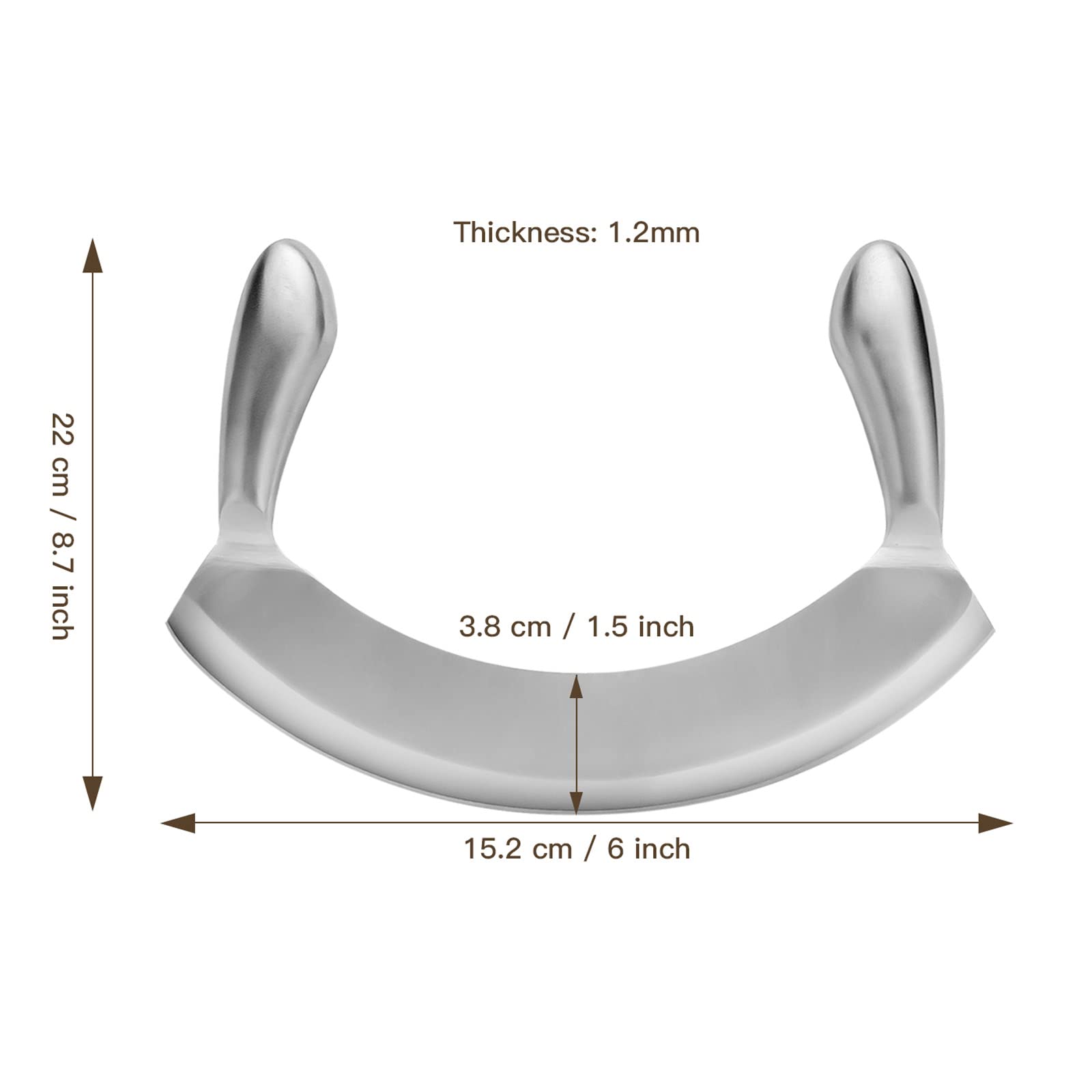 8.7 Inch Stainless Steel Mezzaluna Knife - Salad Chopper Rocker Pizza Cutter Rocker Knife Curved Blade Sharp Blade Double Handle Fruit Vegetable Mincing Knife