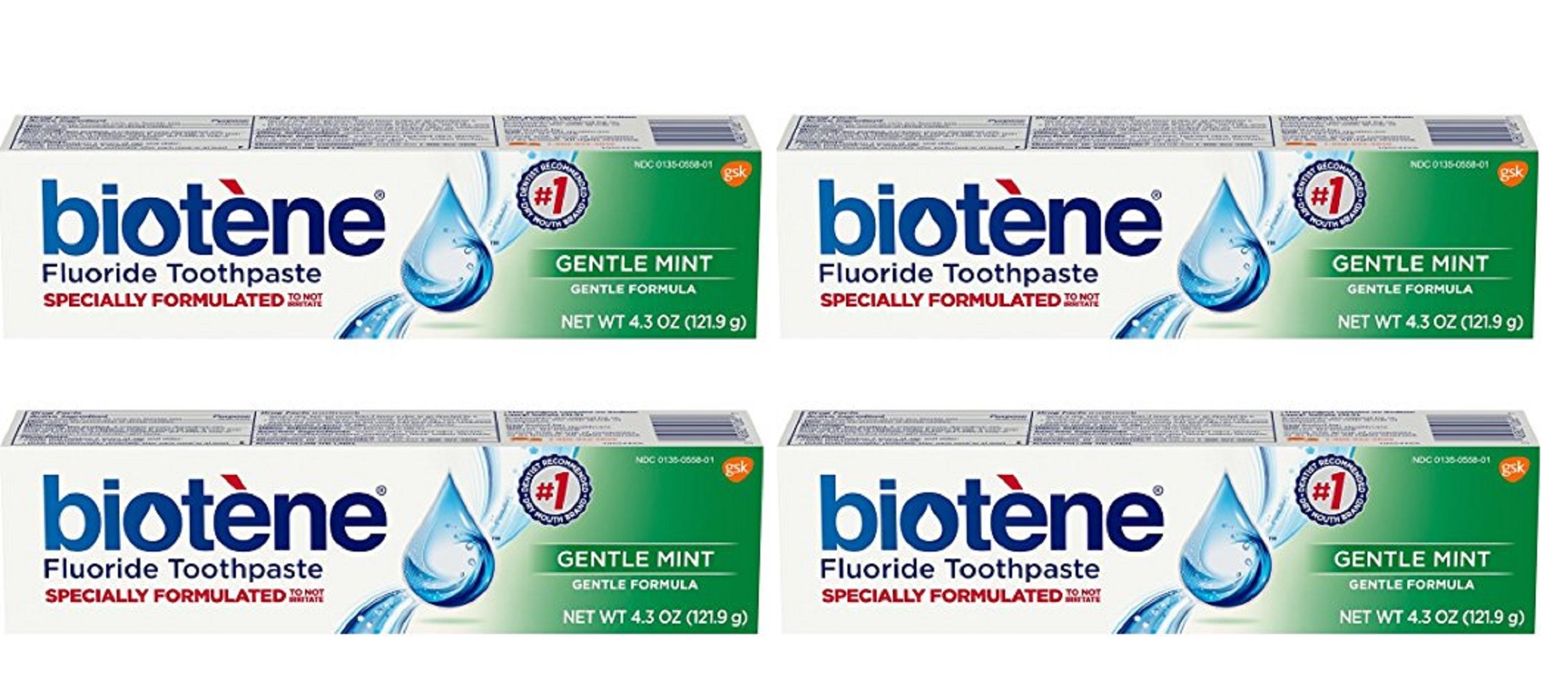Biotene Gentle Mint Fluoride Toothpaste 4.3 Oz (Pack of 4)