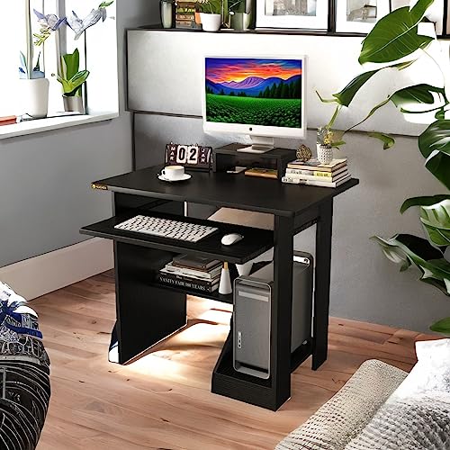 ALISENED Home Office Computer Desk with Monitor Stand Keyboard Tray, 29.5 Inch Study Writing Desk Small PC Laptop Table with Storage Shelves, Modern Workstation for Small Spaces Save Space