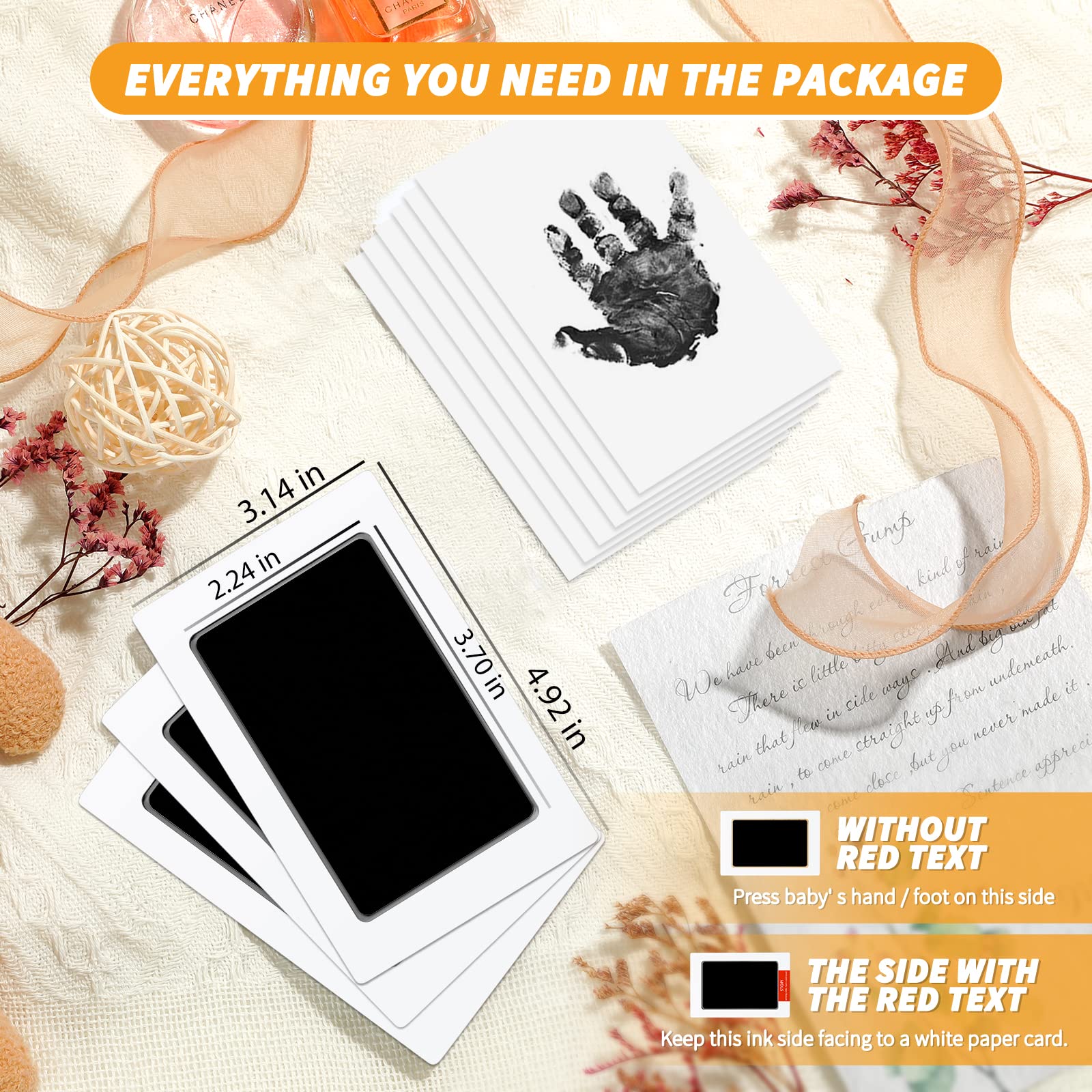 Baby Footprint Handprint Kit Clean Touch Ink Pad, 3 Pcs Pet Dog Paw Stamp Pad Print Kit, Safe Newborn Inkless Infant Hand and Footprint Ornament Kit, Doesn’t Touch Skin, Impression Memory Gift, Black