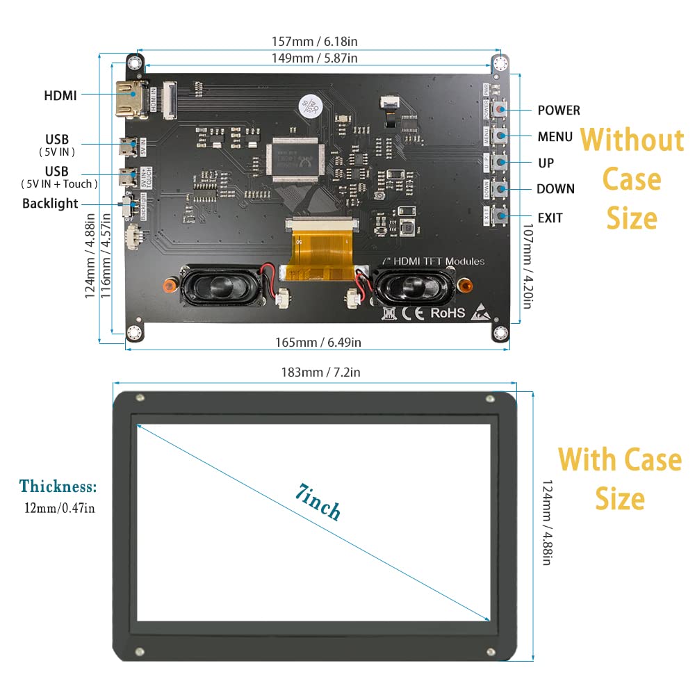 Lesown 7 inch Raspberry Pi Monitor Touchscreen with Case, Touch Display 7 inch Monitor Raspberry Pi 5 Screen 1024x600 IPS Small HDMI Monitor Speakers for Raspberry Pi 5 4 3 Win, Driver Free