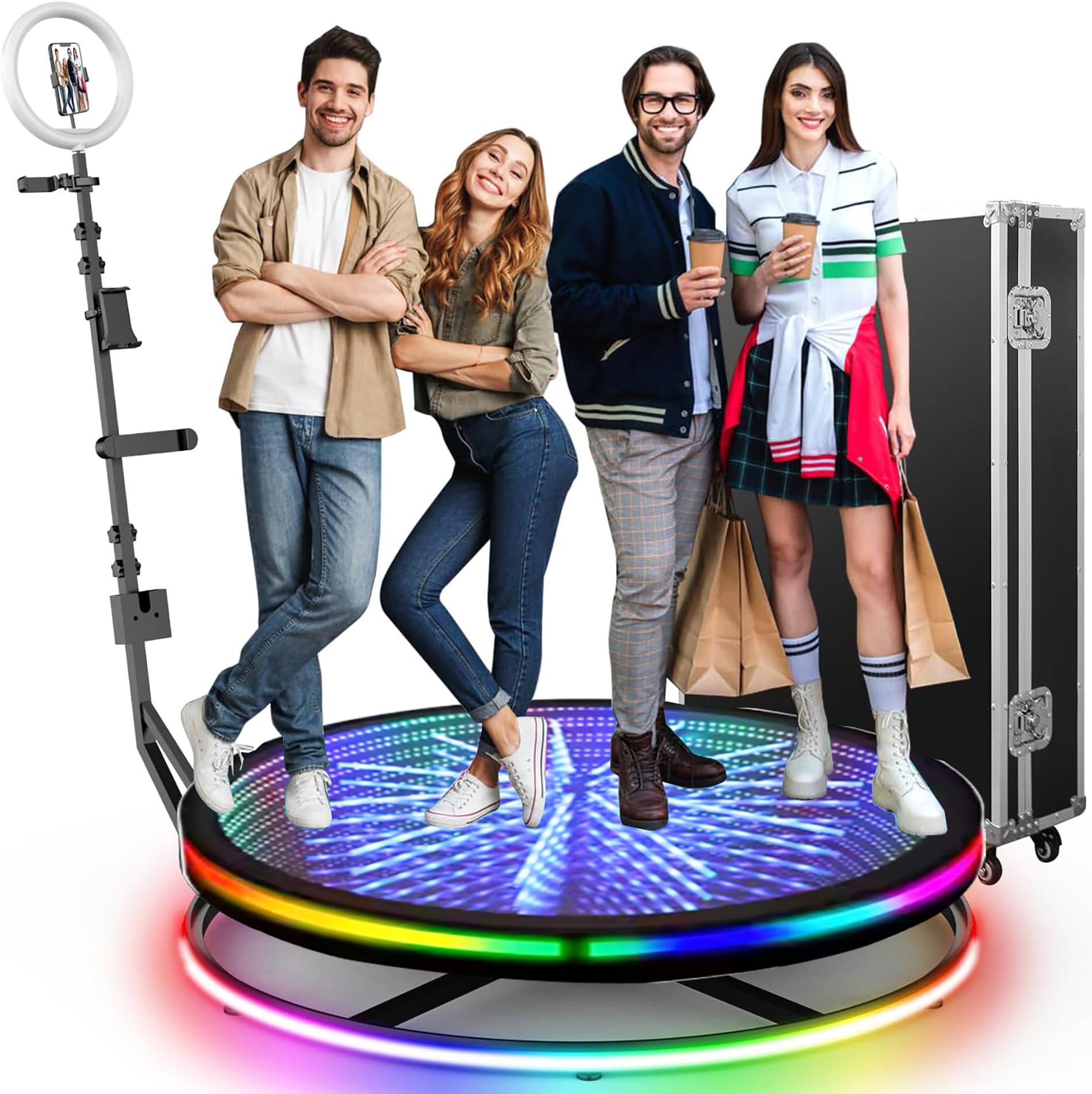 360 Photo Booth Machine for Parties Free Custom Logo with Ring Light Stand on Remote Control Automatic Slow Motion 360 Spin Photo Camera Booth