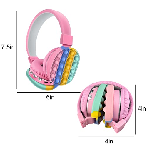 Acuvar Wireless or Wired Bluetooth 5.2 Rechargeable Over The Ear Headphones with Silicone Fidget Pop Bubbles Microphone, Powerful Surround Stereo Bass and Passive Noise Cancelling (Pink)