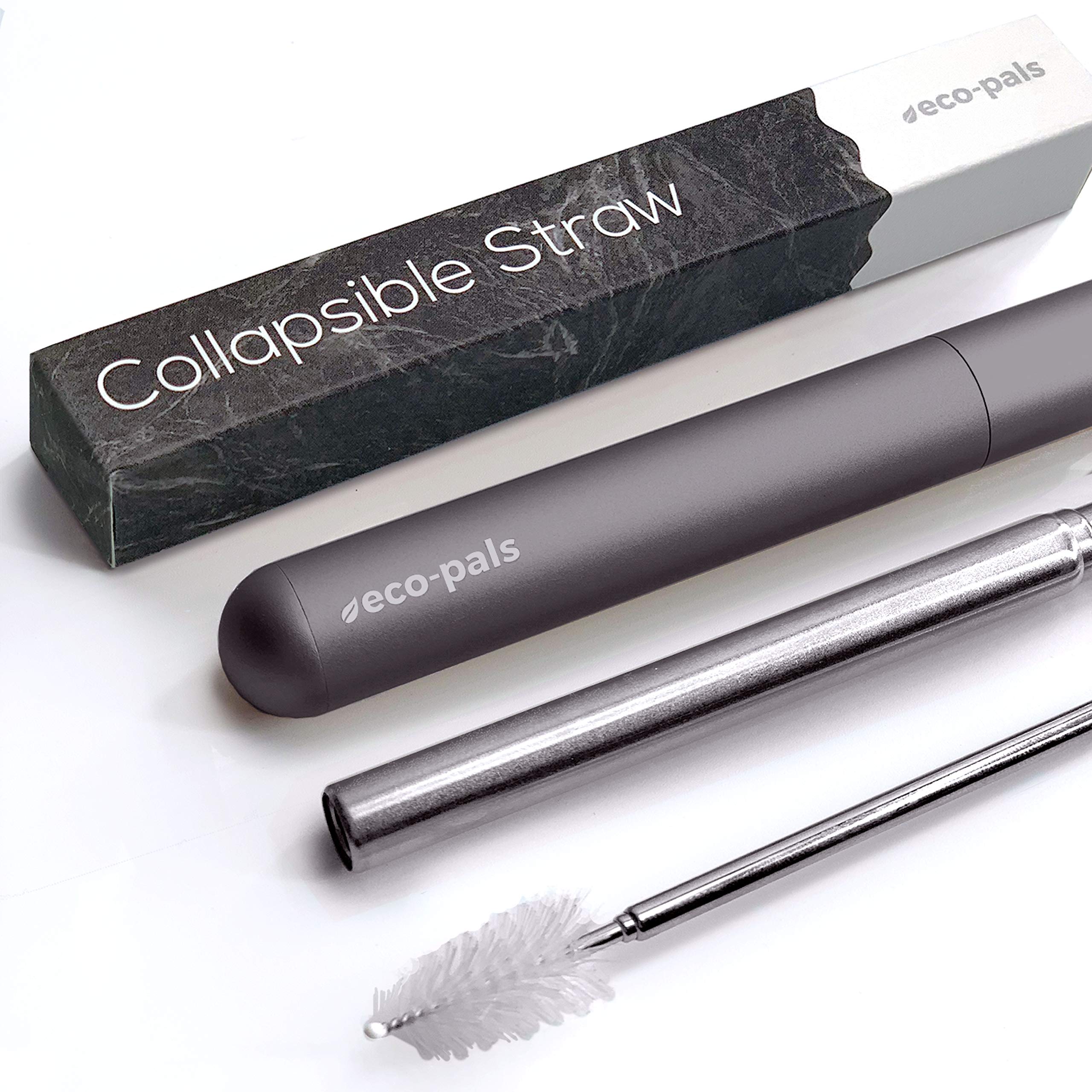 3PACK Eco-Pals | Straws Drinking Reusable Folding Straw | Stainless Steel Straw | Dishwasher Safe (Charcoal + Seafoam +Unicorn)