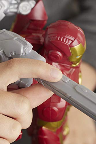Avengers Marvel Titan Hero Series Blast Gear Iron Man Action Figure, 12-Inch Toy, with Launcher, 2 Accessories and Projectile, Ages 4 and Up, Red