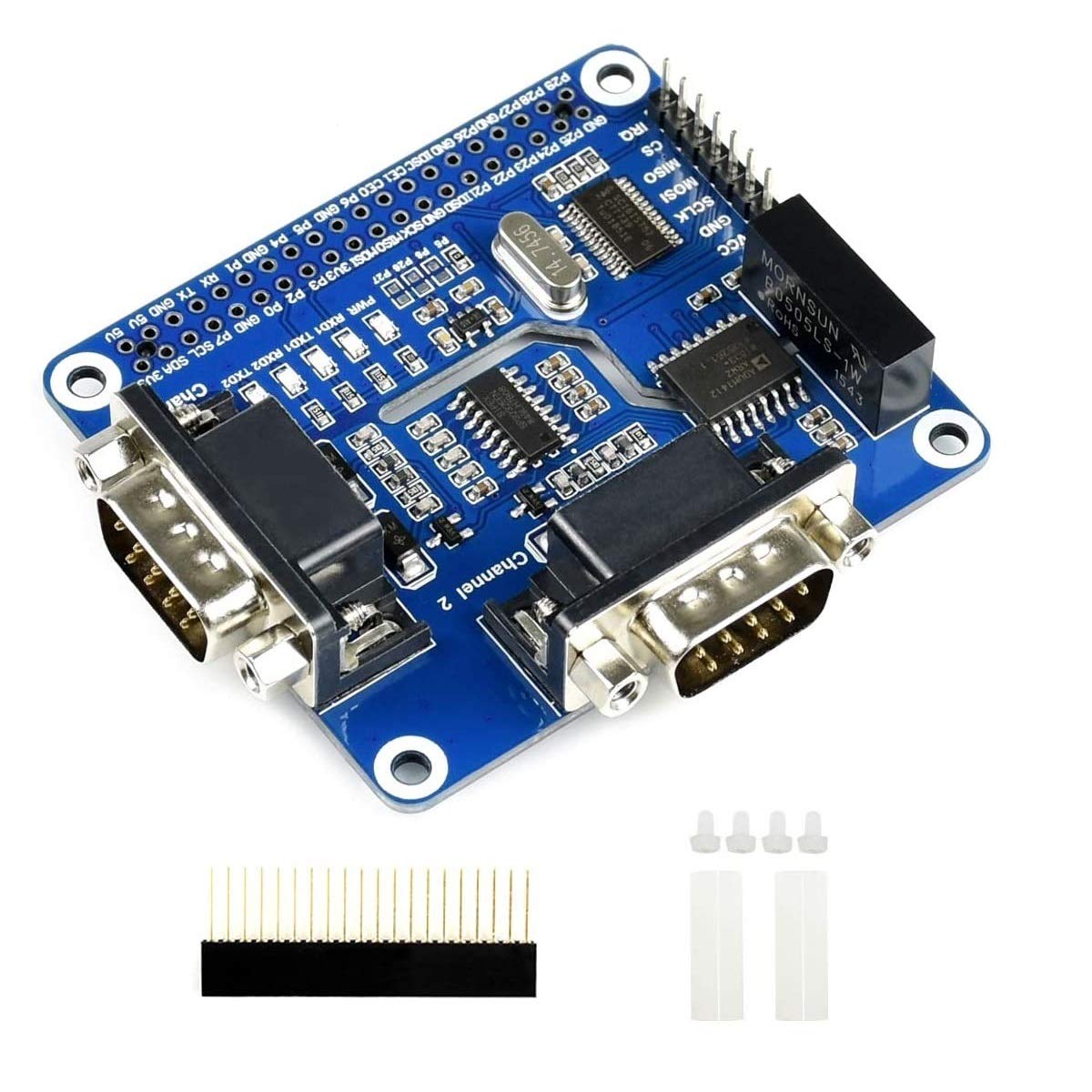 waveshare 2-Channel Isolated RS232 Expansion HAT for Raspberry Pi Model 4 B/3B+/3B/2B/B+/A+/Zero/Zero W Adopts SC16IS752+SP3232 Combination, Converts SPI to RS232, Data Rate up to 921600bps
