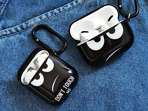EZICOK Compatible with AirPods Case Don't Touch Me Cool Black Cover with Keychain Big Eyes Cute Cartoon Shockproof Airpod Case Gift for Men Boys, Smooth Soft Protective Skin for Apple Airpods 2 1