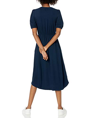 Amazon Essentials Women's Relaxed Fit Half-Sleeve Waisted Midi A-Line Dress, Navy, XX-Large
