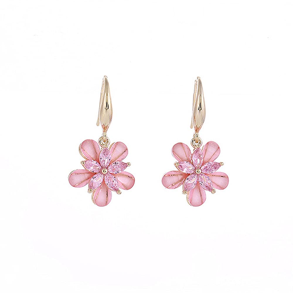 3A Cubic Zirconia Cherry Flower Dangle Earrings for Women Girls Hypoallergenic Retro Charm Crystal Blossom Drop Dangling Hook Stud Vintage Elegant Wedding Birthday Mother's Day Dainty Jewelry