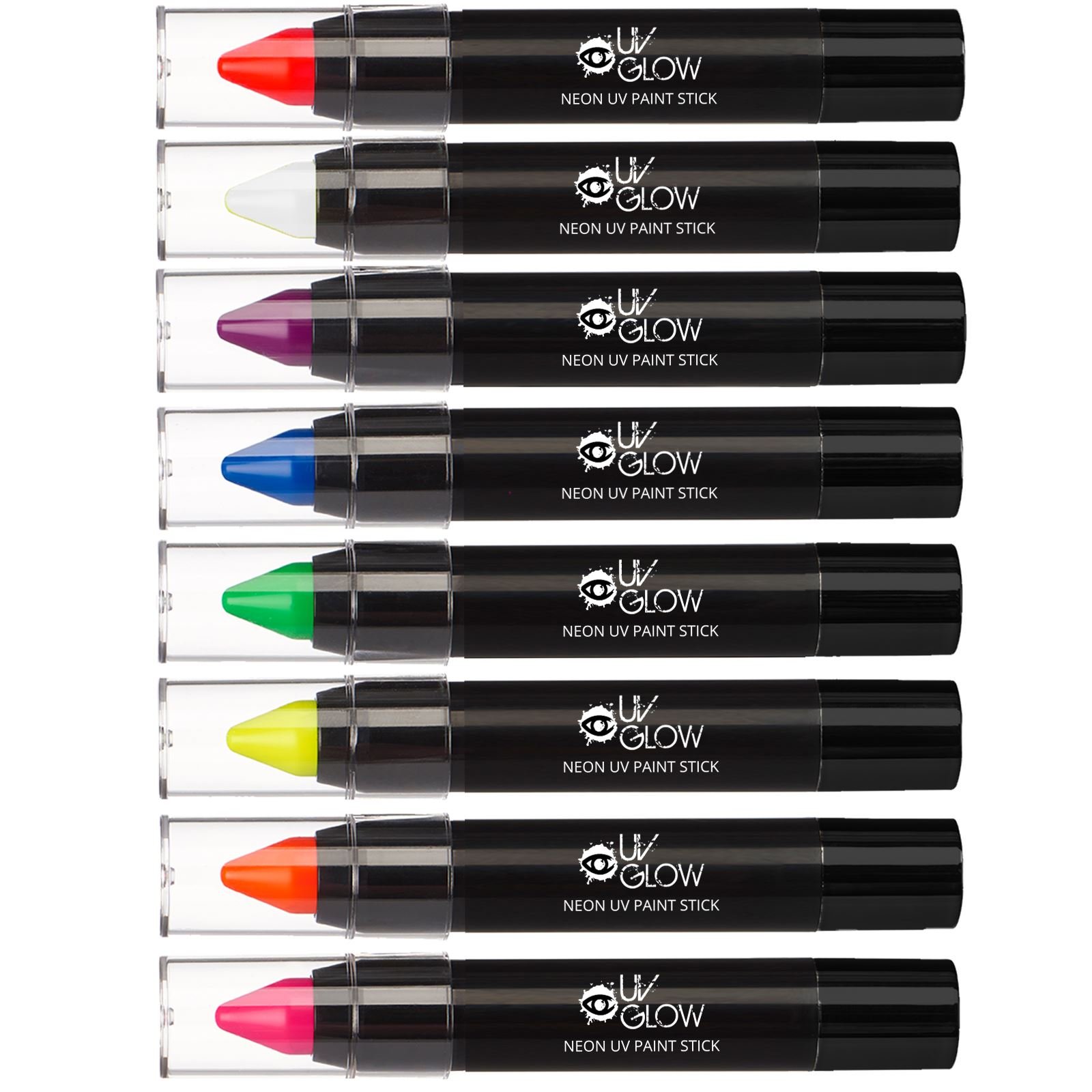 UV Glow - Neon UV Paint Stick/Face & Body Crayon - Genuine and original UV Glow product - glows brightly under Blacklights! (Set of 8)