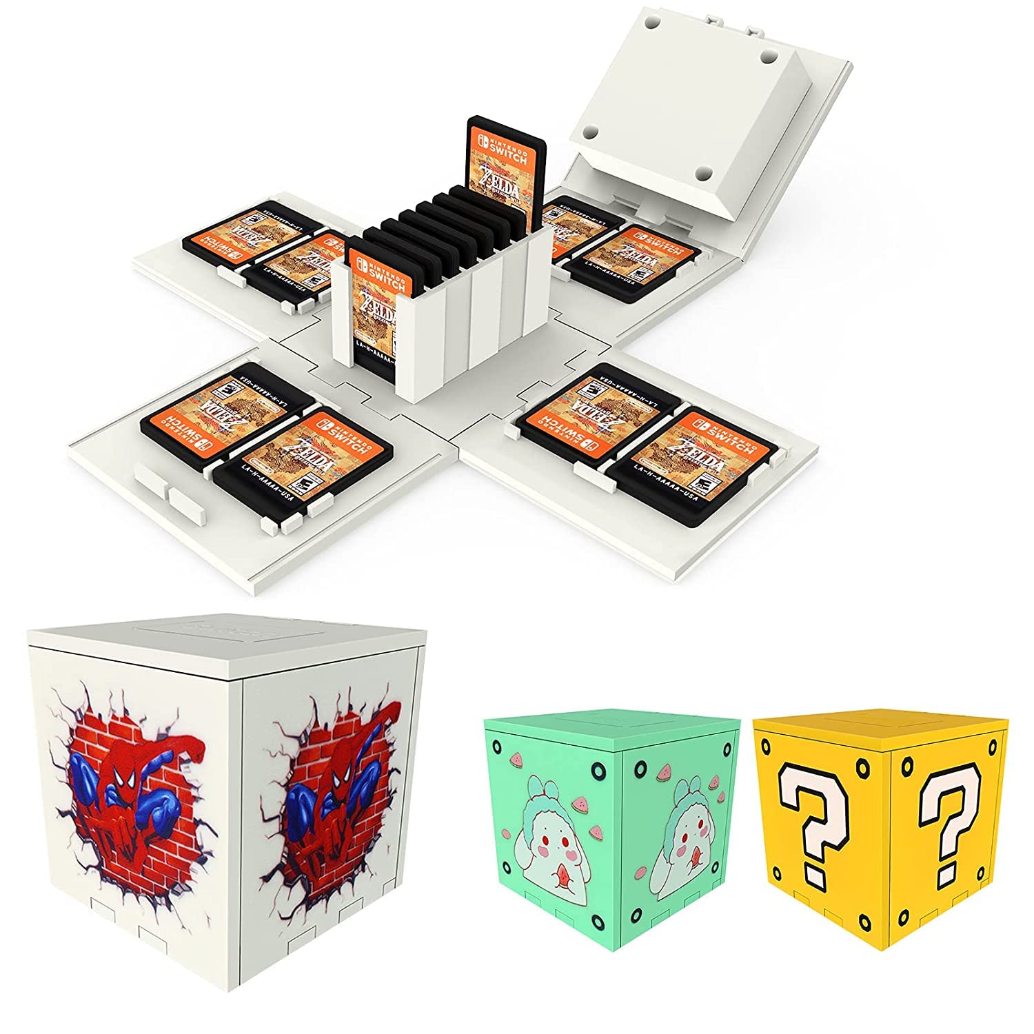 UFOPETIE Game Storage Box Cube for Switch Game Cards Spider-Man Games Cube up to 16 Games,Foldable Nintendo Switch Game Card Case Cube for Nintendo Switch Game Storage Box